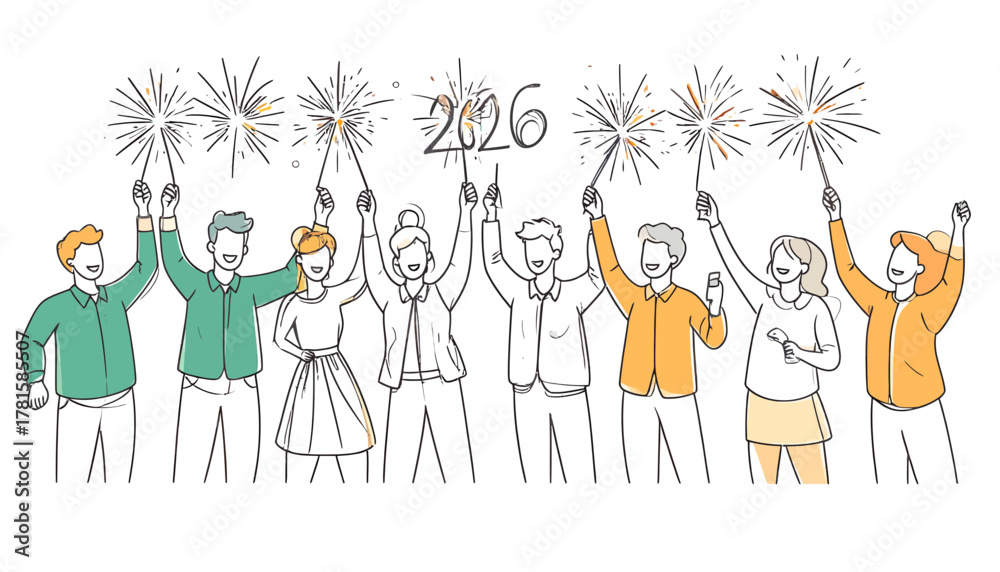 Excited group celebrates 2026 with sparklers, joy, and camaraderie ...