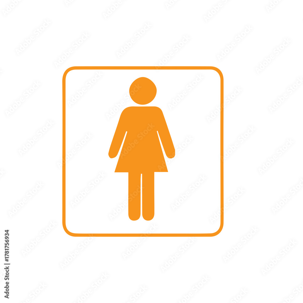 Simple orange pictogram illustrating a female figure within a square ...
