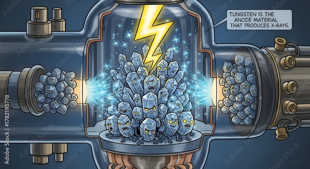 Ilustración de Stock Cartoon Tungsten Crystal Characters Inside X-Ray ...
