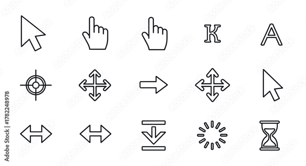 Collection of cursor-related vector icons and symbols, including arrow ...