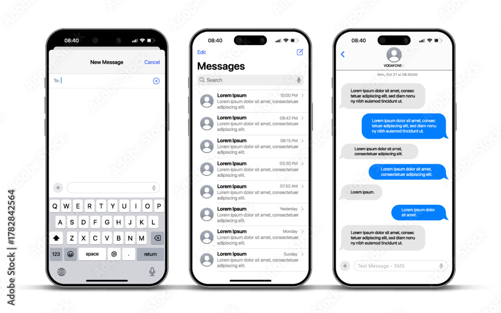 Istanbul, Turkey - November 8, 2025: Apple iMessage mockup with iPhone 17 Pro Max with iOS 26 ...
