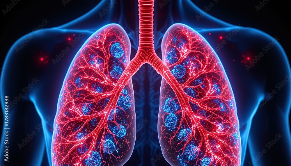 Detailed lung illustration showing alveoli and bronchioles for medical ...