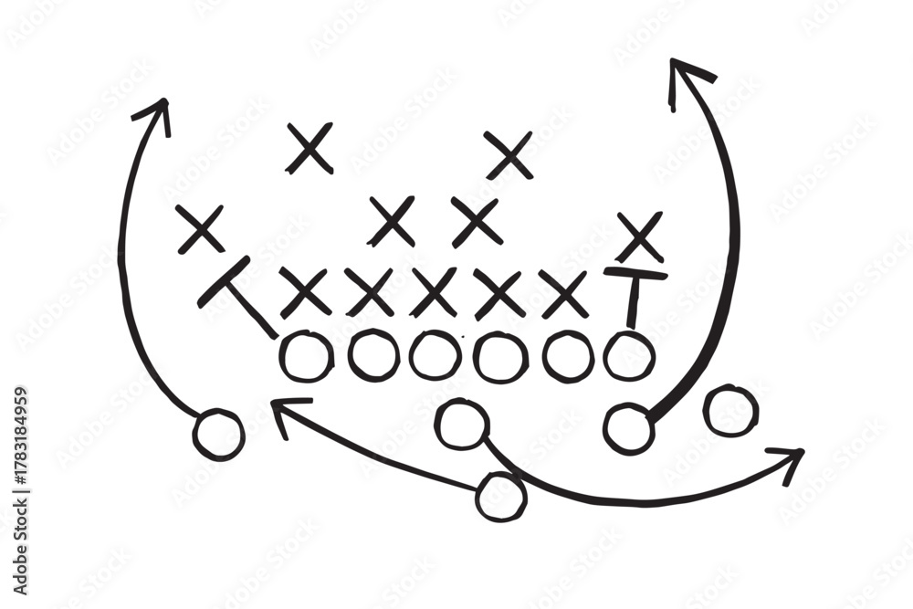American Football Play Diagram with Offensive and Defensive Formations ...