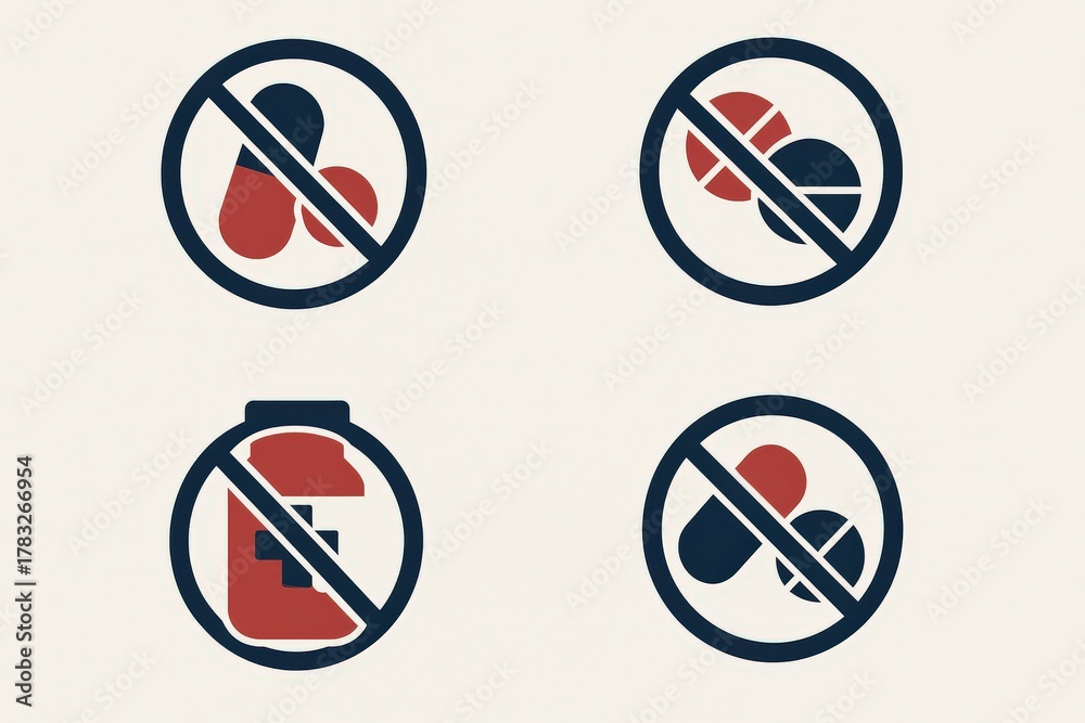 Visual depiction of prohibition symbols for drugs and pharmaceuticals ...