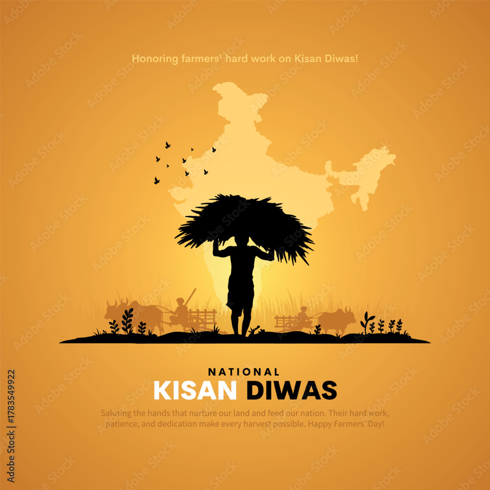 Happy Kisan Diwas Text with an Indian farmer silhouette vector ...