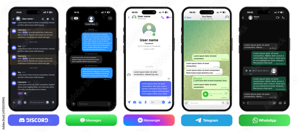 Stock-Vektorgrafik „Discord, Apple Messages, Facebook Messenger ...