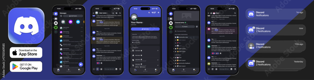 Vektor Discord Messenger 2026 dark mode UI with notifications app ...