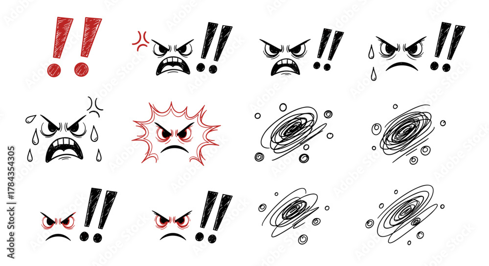 Image vectorielle Stock Set of hand-drawn comic and manga style angry ...