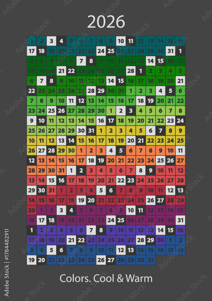 2026 Rainbow Calendar Vector - Unique designed year calendar in rainbow ...