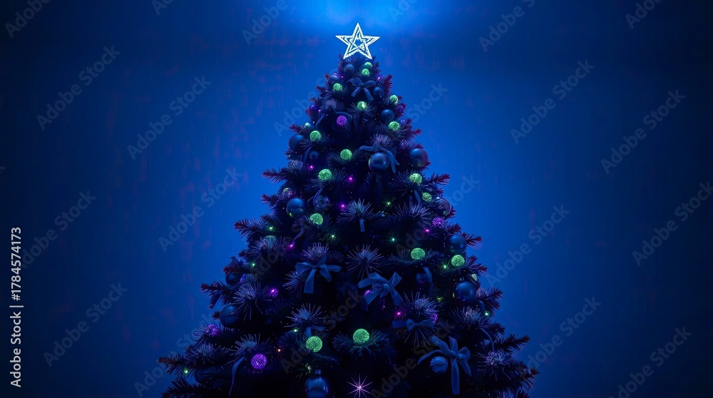 Christmas Tree in Cool Colors with High Contrast and Low-Key Lighting ...