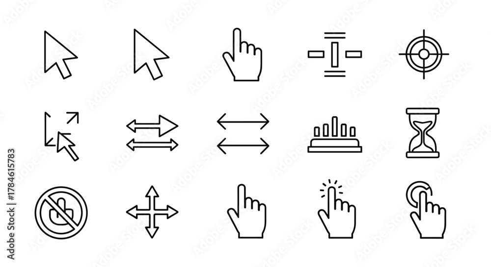Collection of linear style mouse cursors and pointers for on-screen ...