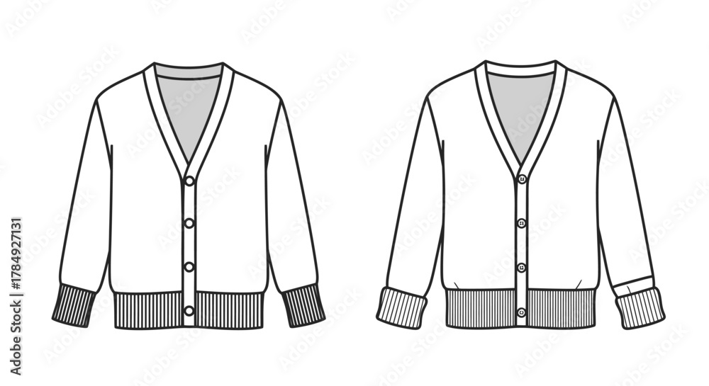 simple line drawing of two cardigans with buttons and ribbed cuffs ...