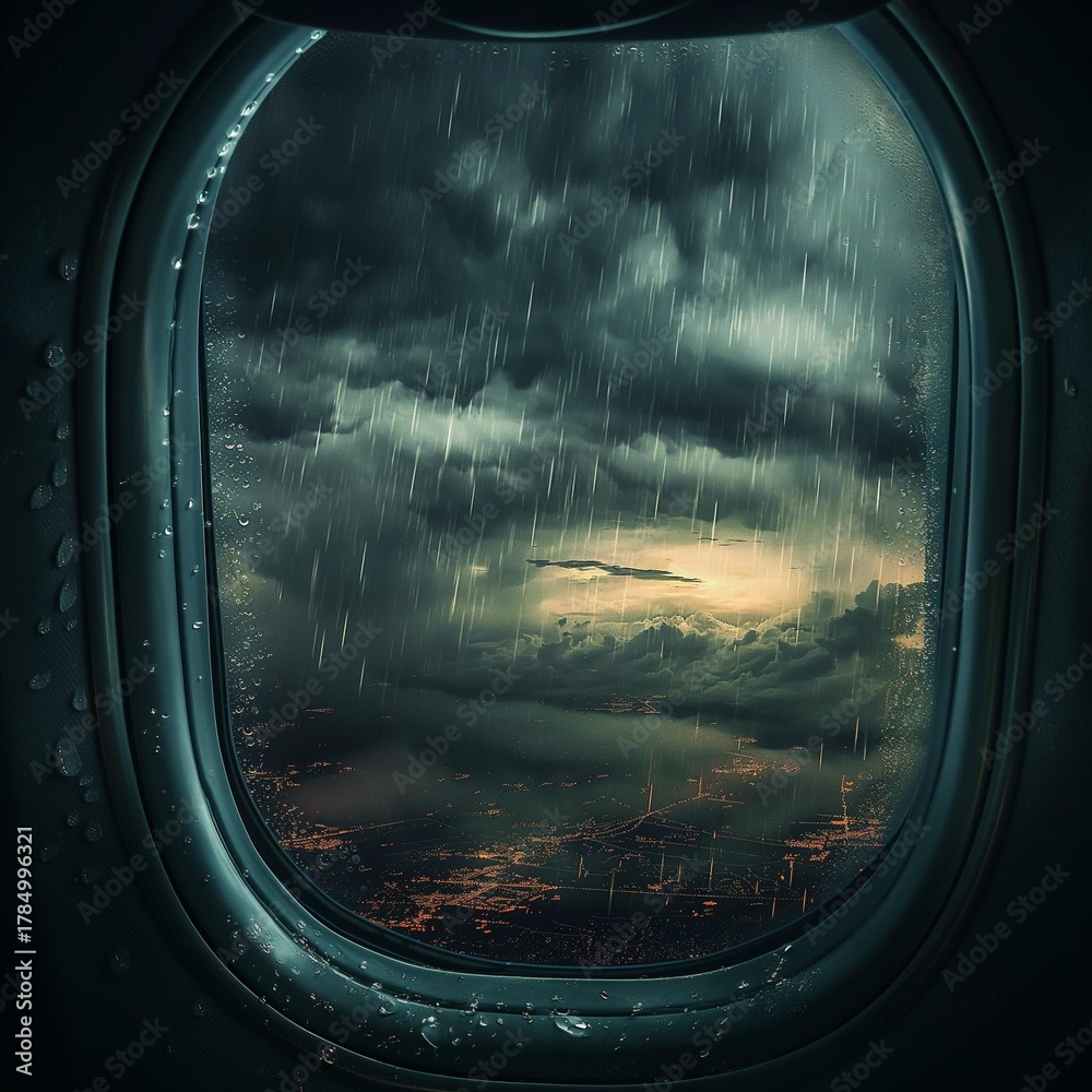 AI generator images of Heavy rain weather storm, cockpit of a ...