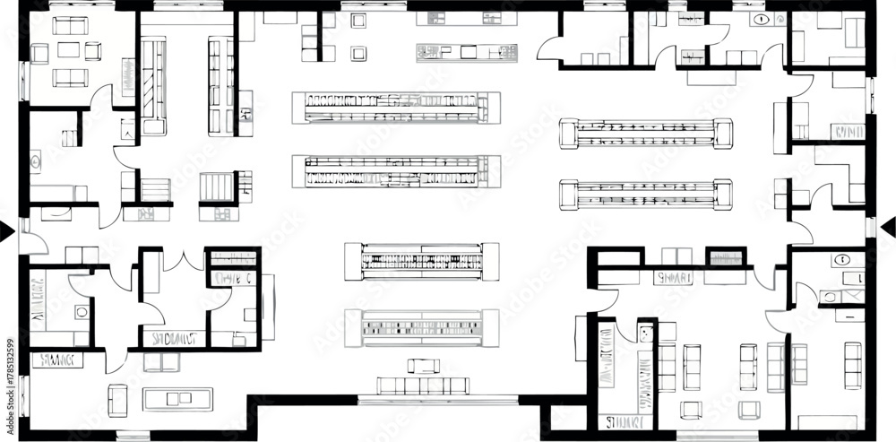 Vector de Stock Floor plan of a retail store layout with aisles ...