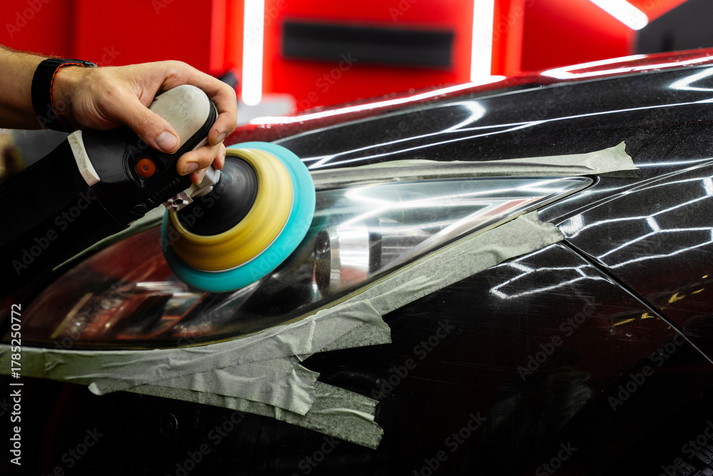 Headlight polishing uses polishing pad to remove minor haze and restore ...