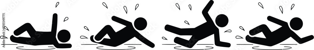 Stick Figure Slipping and Falling Sequence on Wet Surface with Droplets ...