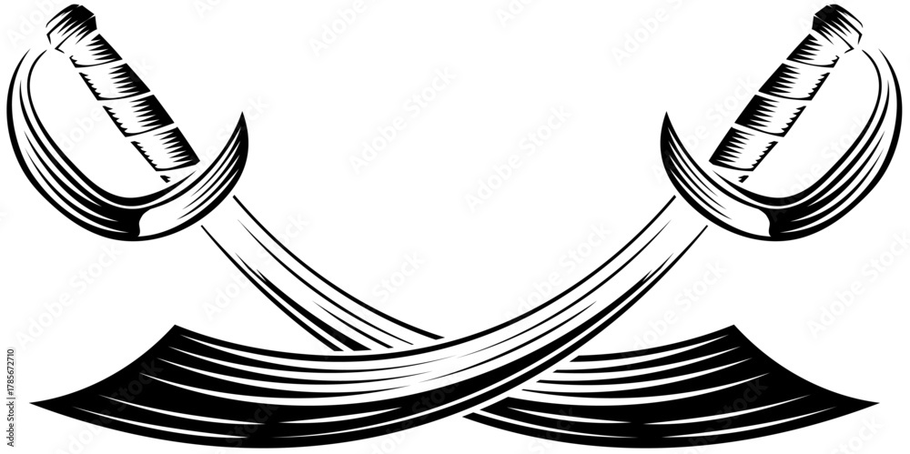 A pair of crossed pirate scimitar cutlass saber swords heraldry design ...