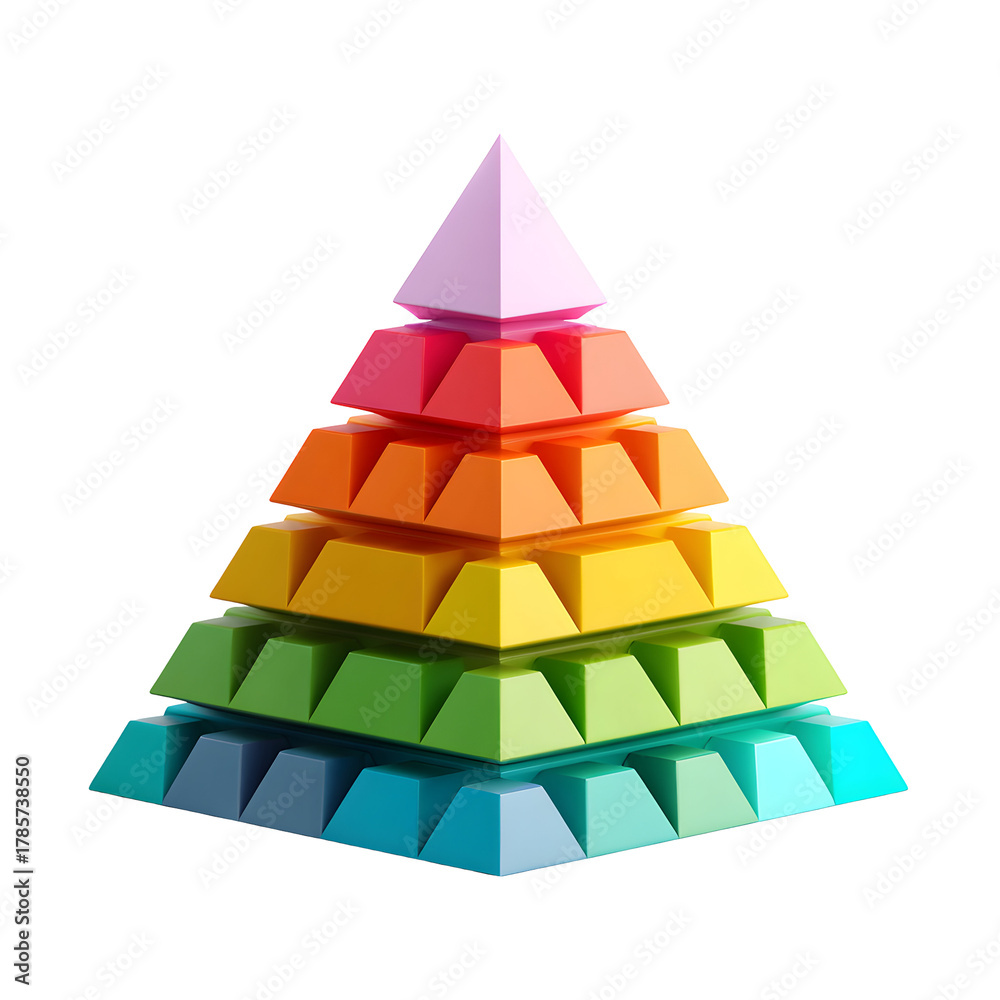 Rainbow Pyramid: A vibrant, multi-layered pyramid of various colors ...