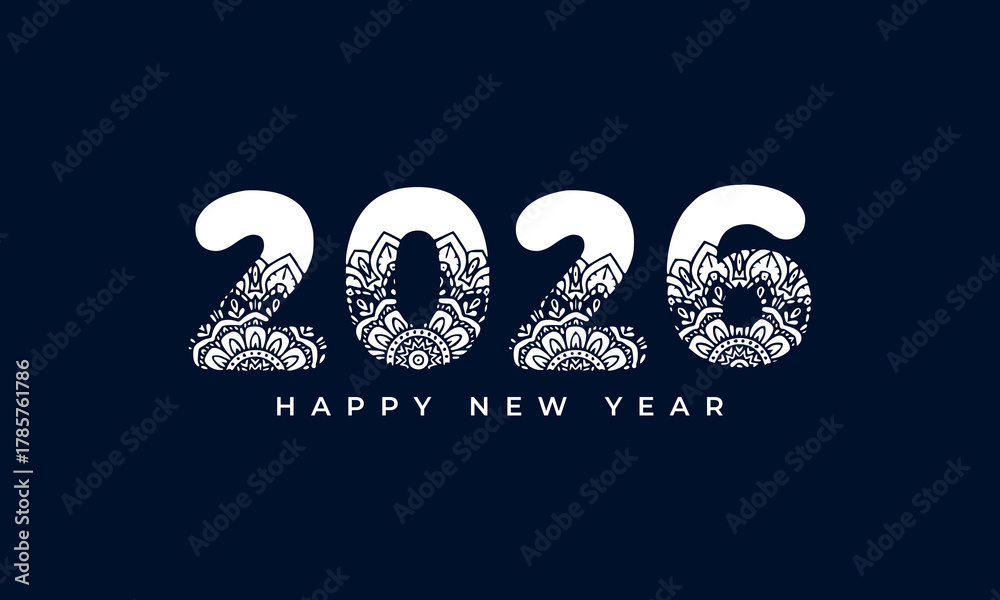 Vector de Stock New year 2026 greeting card design with intricate ...