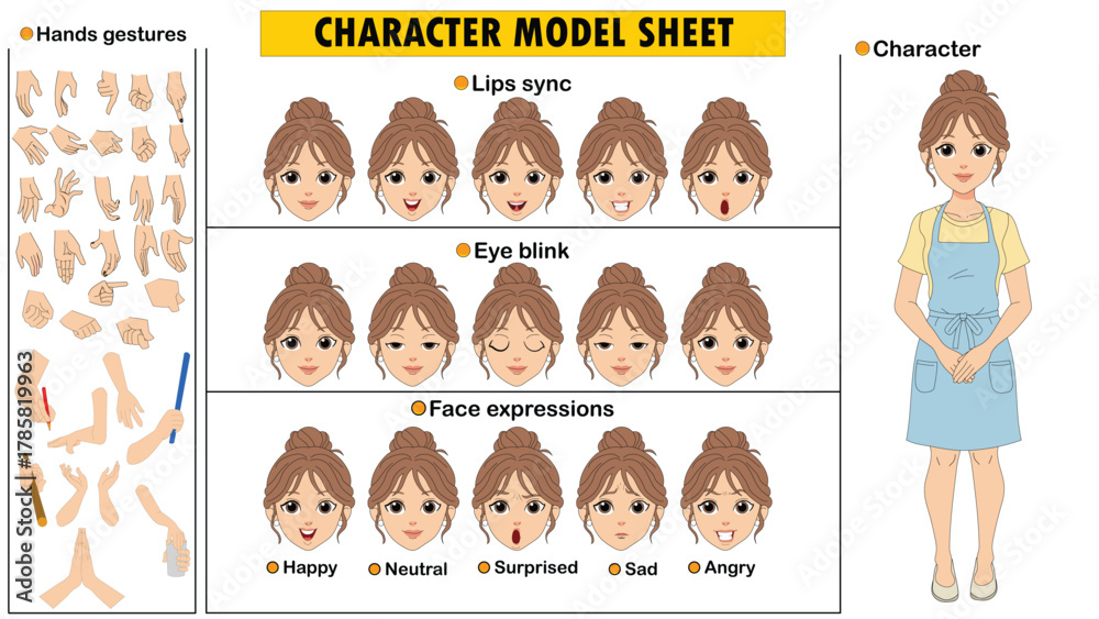 Young Woman Character Constructor Kit. Editable Female Model Sheet with ...