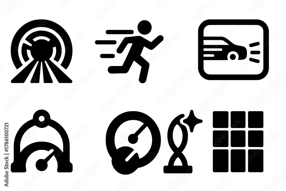 Light-Speed Illusion Icons. Solid style icons of light-speed perception ...