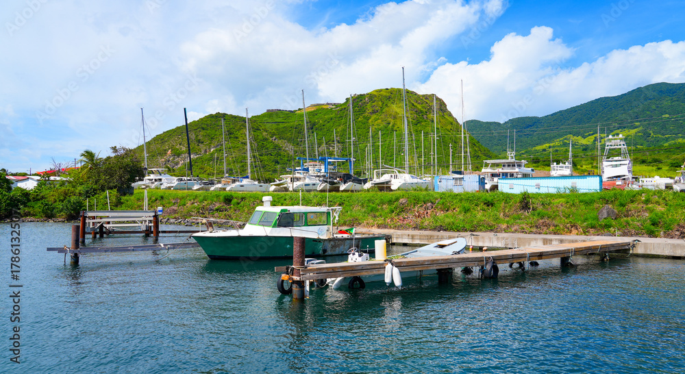 Boatyard and dry-dock boat storage in New Guinea town on the west coast ...