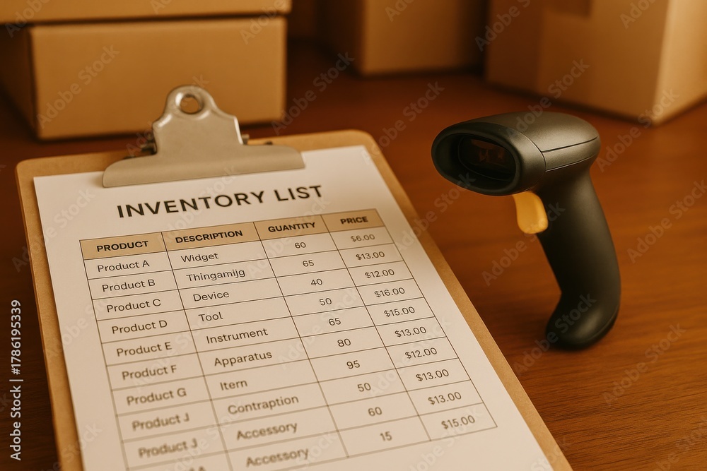 Inventory management setup featuring a detailed list of products with ...