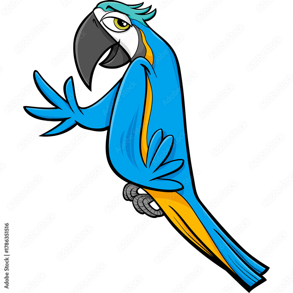 Ilustración de Stock Cartoon Blue And Yellow Macaw Parrot Waving Its ...