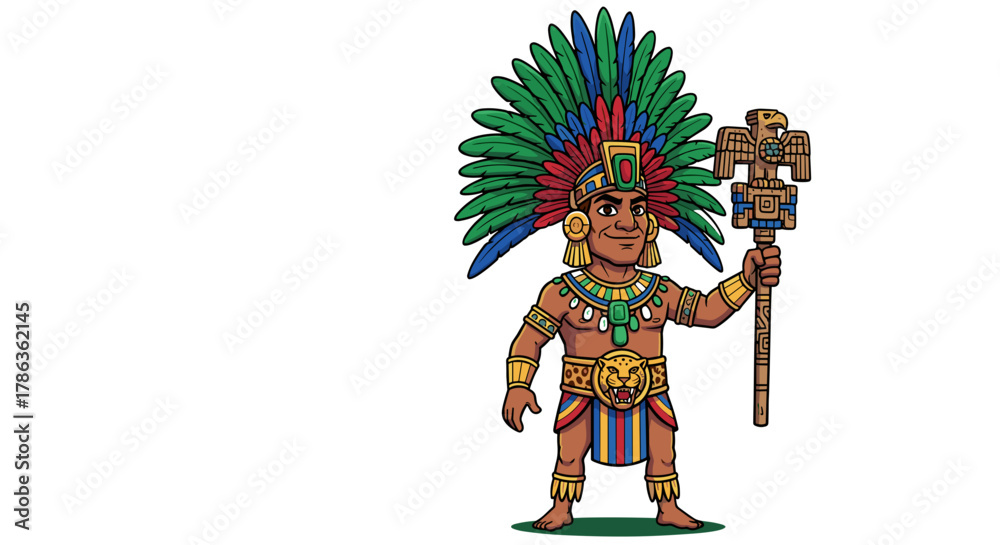 Aztec Warrior King Holding Ceremonial Staff Fierce Warrior King ...