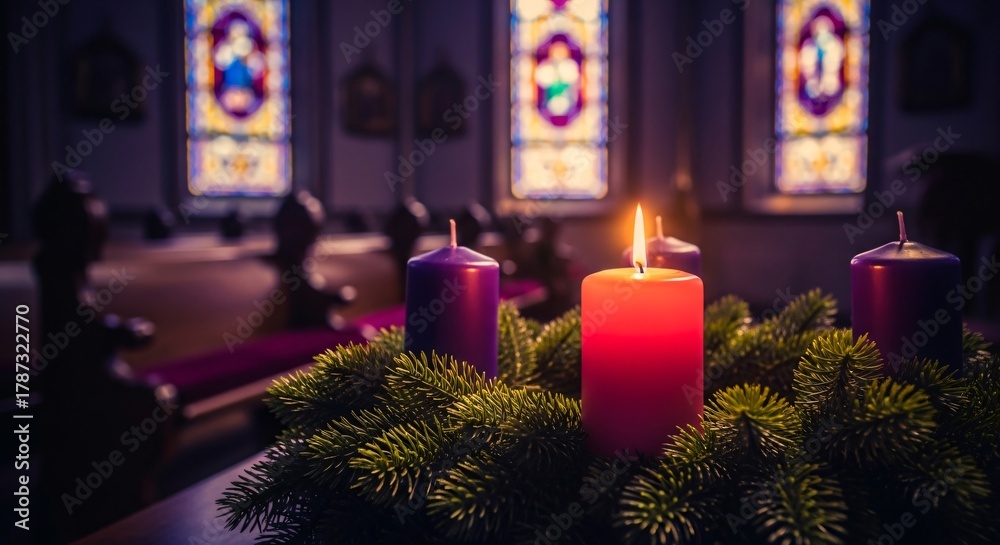 Illustration Stock Gaudete Sunday Candles Lit in Church Advent Wreath ...