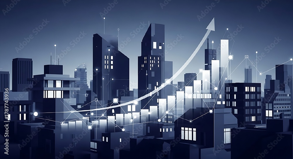 Financial growth and investment in urban cityscapes, visualizing ...