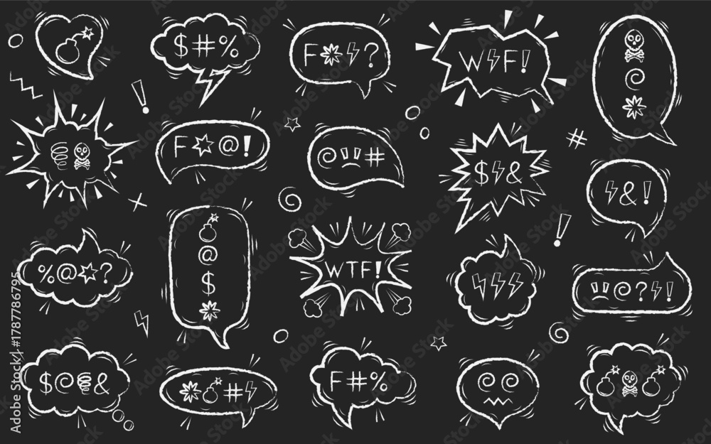 Comic speech bubbles with swear words. Crayon speech bubbles with the ...