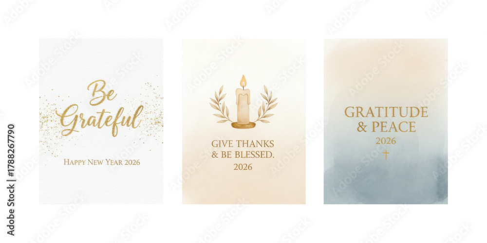 Vertical New Year 2026 greeting cards with gratitude and blessings ...