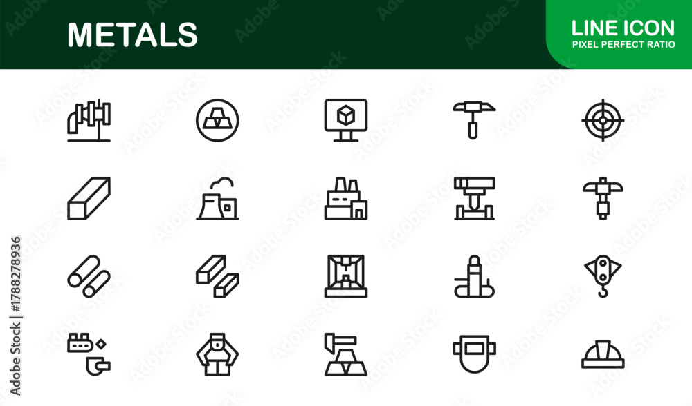 Metals Thin Icon Set. Minimal and Professional icons for industrial ...