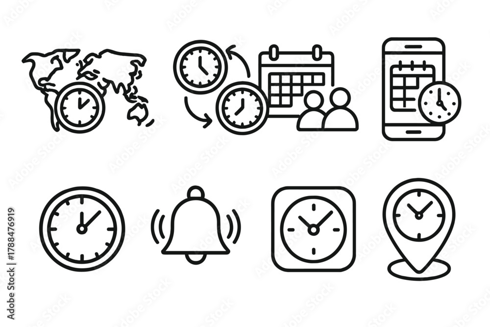 Стоковий вектор Time Management Icons. Time Zone Management linear icon ...