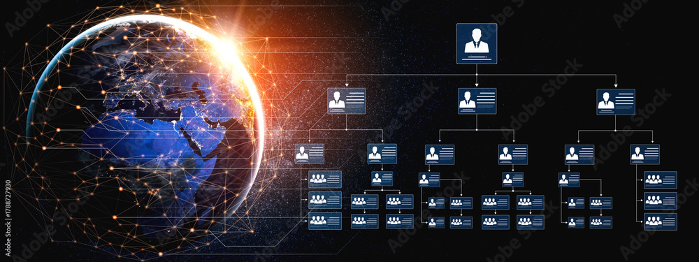 Stock-Foto „Corporate org chart and team structure show hierarchy, team ...