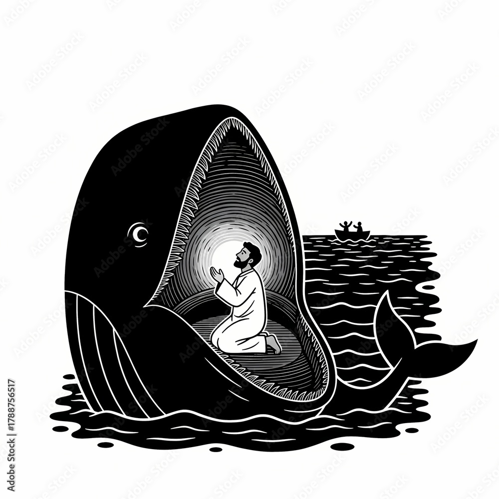 Ilustración de Stock Cartoon illustration of Prophet Jonah praying ...