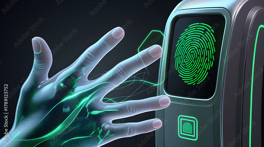 Futuristic Biometric Fingerprint Hand Scan Vector - Digital Identity ...