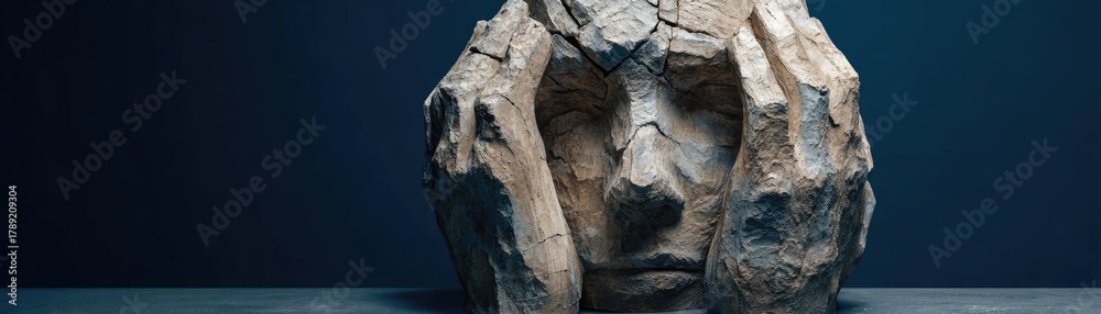 Minimalist Sculpture of cracked head holding face symbolizing stress ...