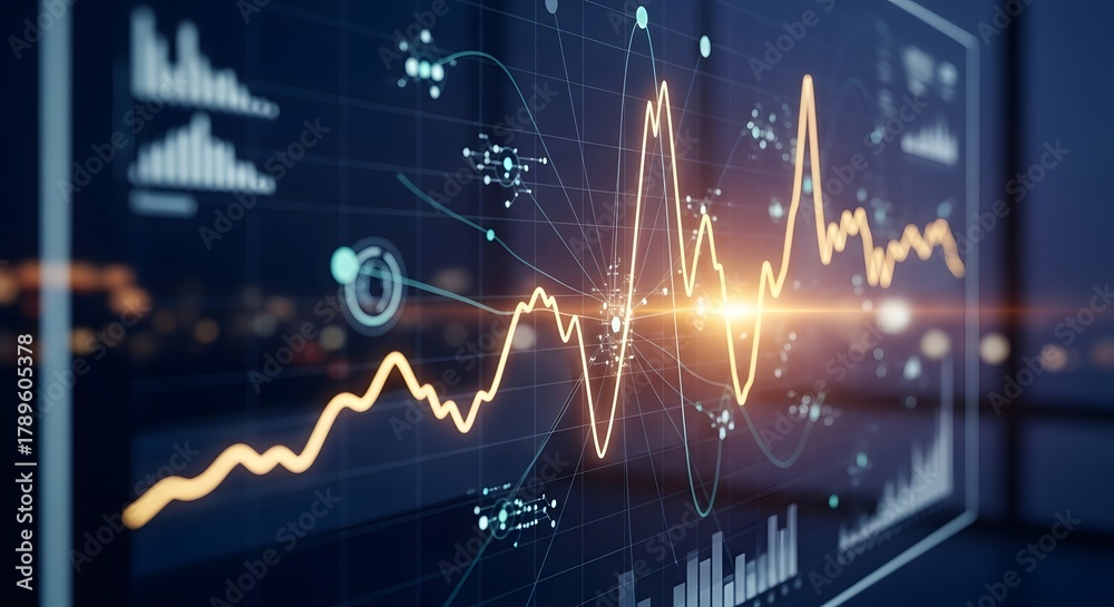 Abstract futuristic financial data graph showing a rising curve line ...