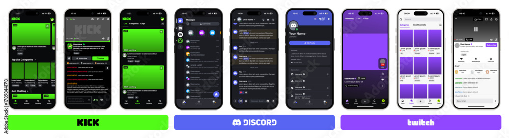 Discord, Twitch, and Kick streaming app template UI design 2025 update ...