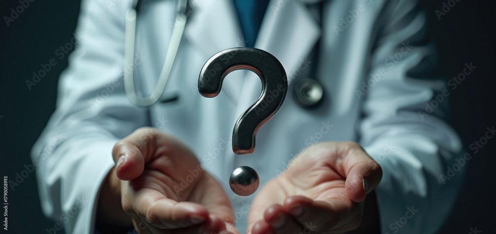 Stock-Foto „Doctor in white lab coat with stethoscope holds large metal ...