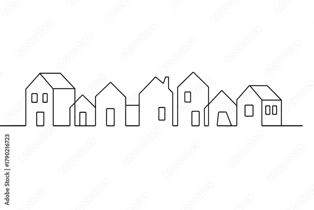 Minimalist continuous single line of residential buildings forming a ...