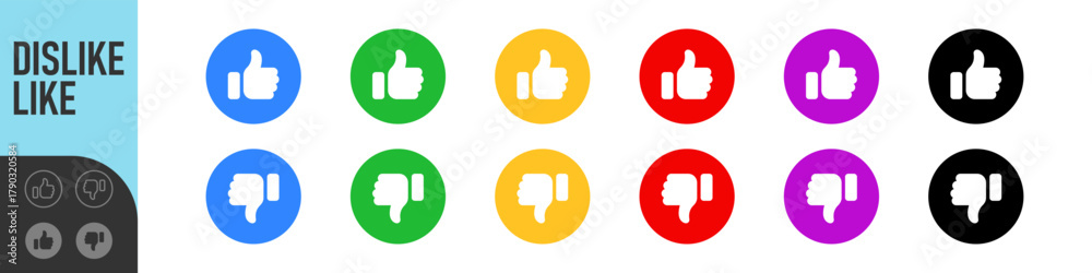 Dislike and like icon button. Thumbs up and thumb down icons in circle ...