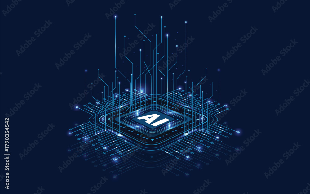 Artificial intelligence chipset on circuit board in futuristic concept ...