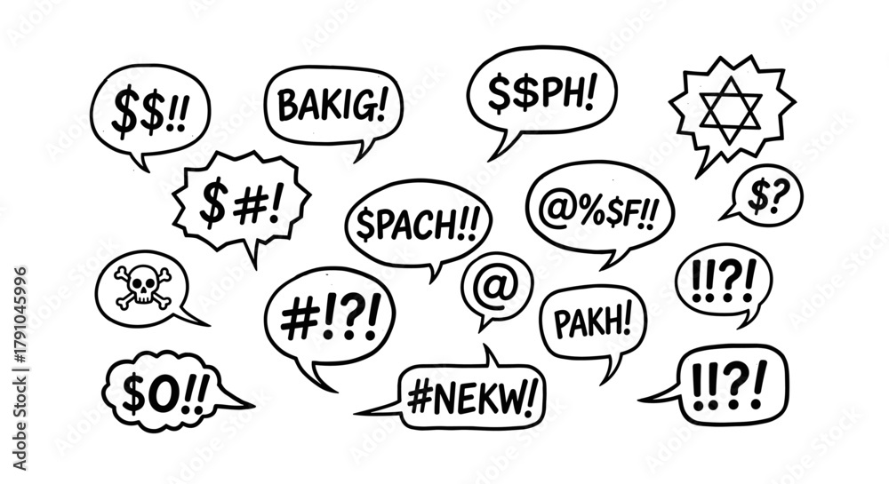 Collection of speech bubbles with swear words symbols, characters and ...