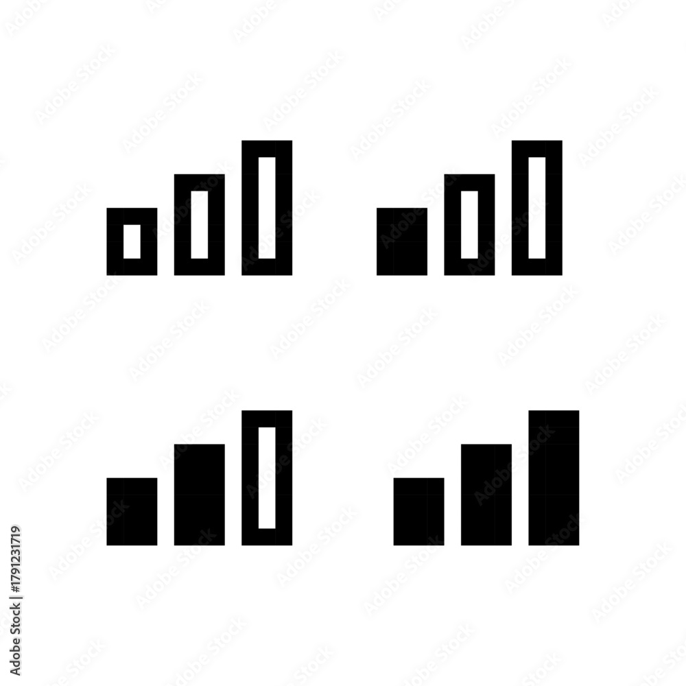 Pixelated signal strength bar icons in different fill levels ...