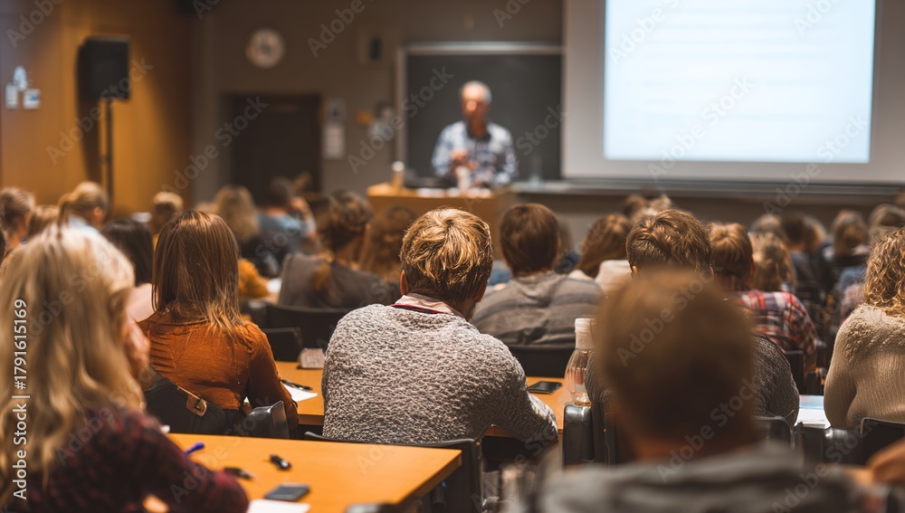 Group of People Meet During Education Session. Students Listen to ...