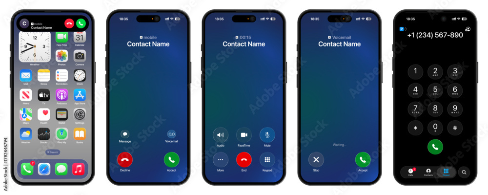 Stock-Vektorgrafik „iPhone call phone app UI screen vector design ...
