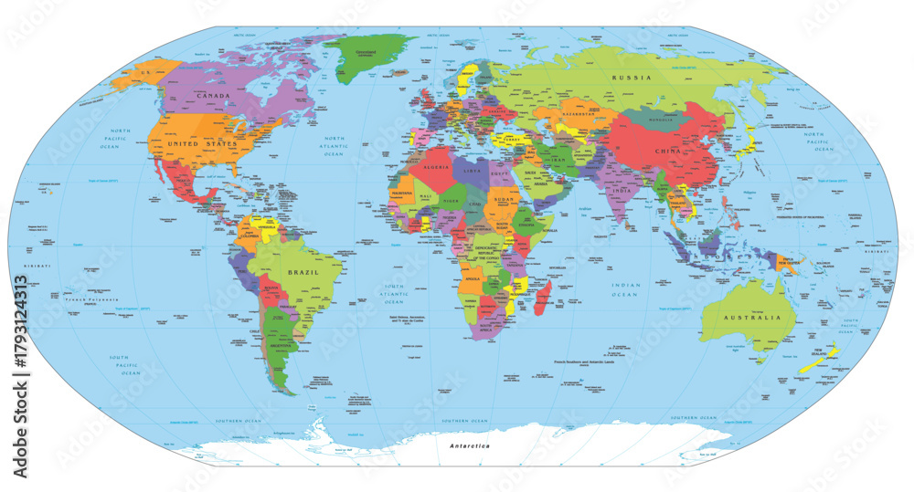 world map with all state and countries names Stock Vector | Adobe Stock